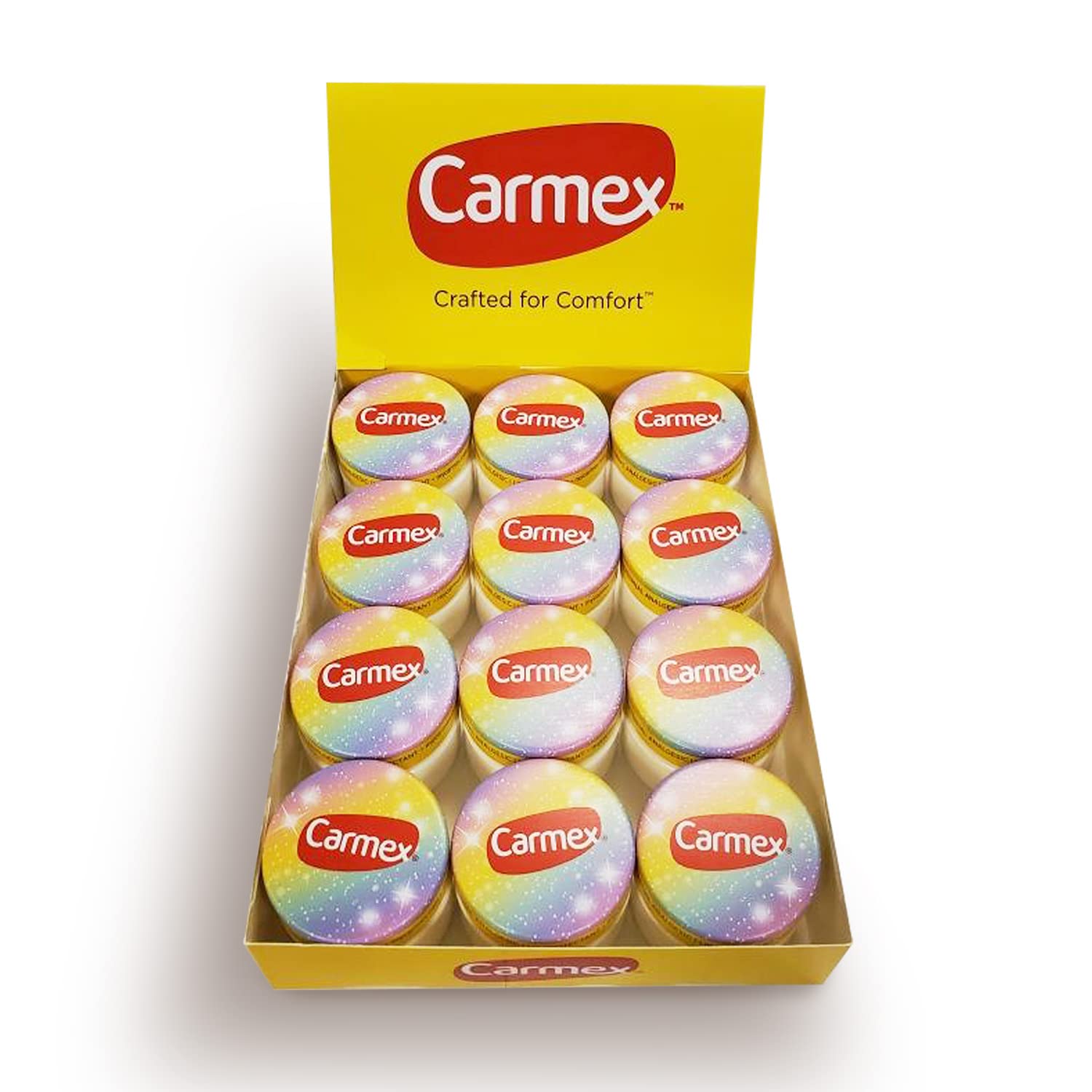 Carmex Medicated Limited Edition Rainbow Lip Balm Jars, Lip Protectant – 0.25 OZ each, 1 pack of 12