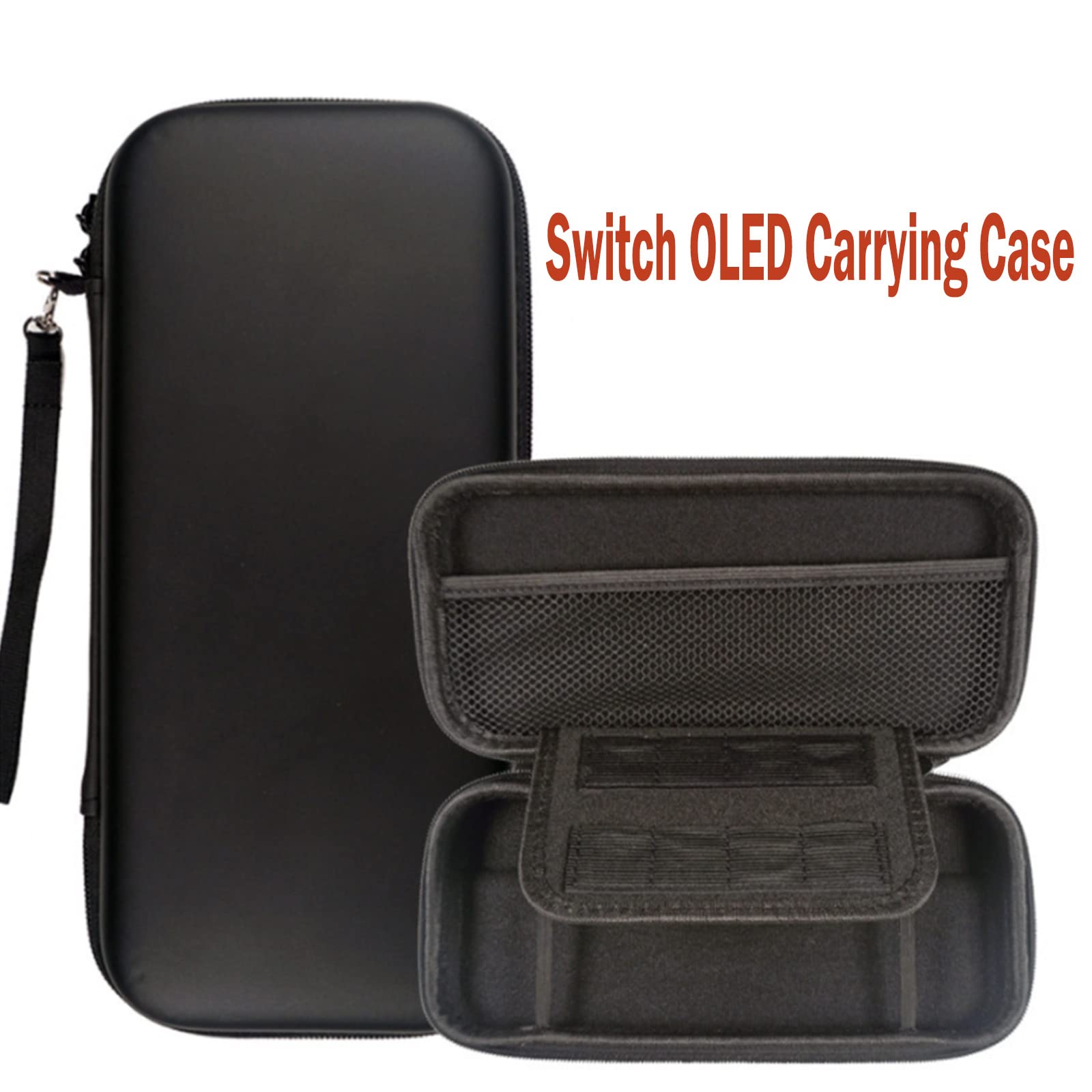 Case Compatible Nintendo Switch OLED 2021 Model, 11 in 1, Accessories Bundle Kit Carrying Case, Clear Cover, Tempered Glass Screen Protector, Silicone Skin for Joy-Con and 6 Thumb Grip Caps (B007)