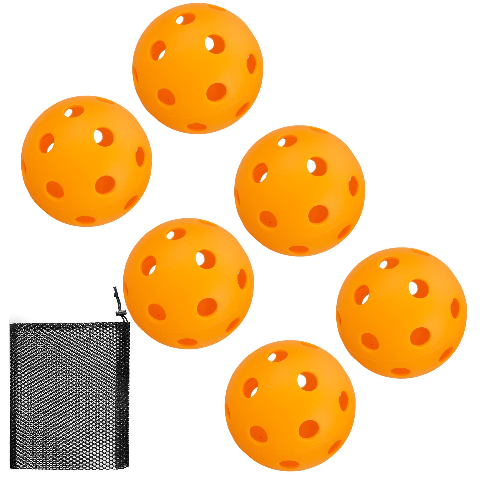 CAMSOON Indoor 26 Hole Indoor Orange Pickleball Balls Bright Orange Pickle Balls 6 Pack USAPA Paddle Ball Regulation Size A Great Addition for a Pickleball Set (Orange-6Pack)