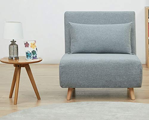 GIA Tri-Fold Light Gray Single Seat Convertible Futon with wooden effect leg/Sofa Bed with Romevoable pillow, Extra Thickness,Flexible position change and Space-Saving.