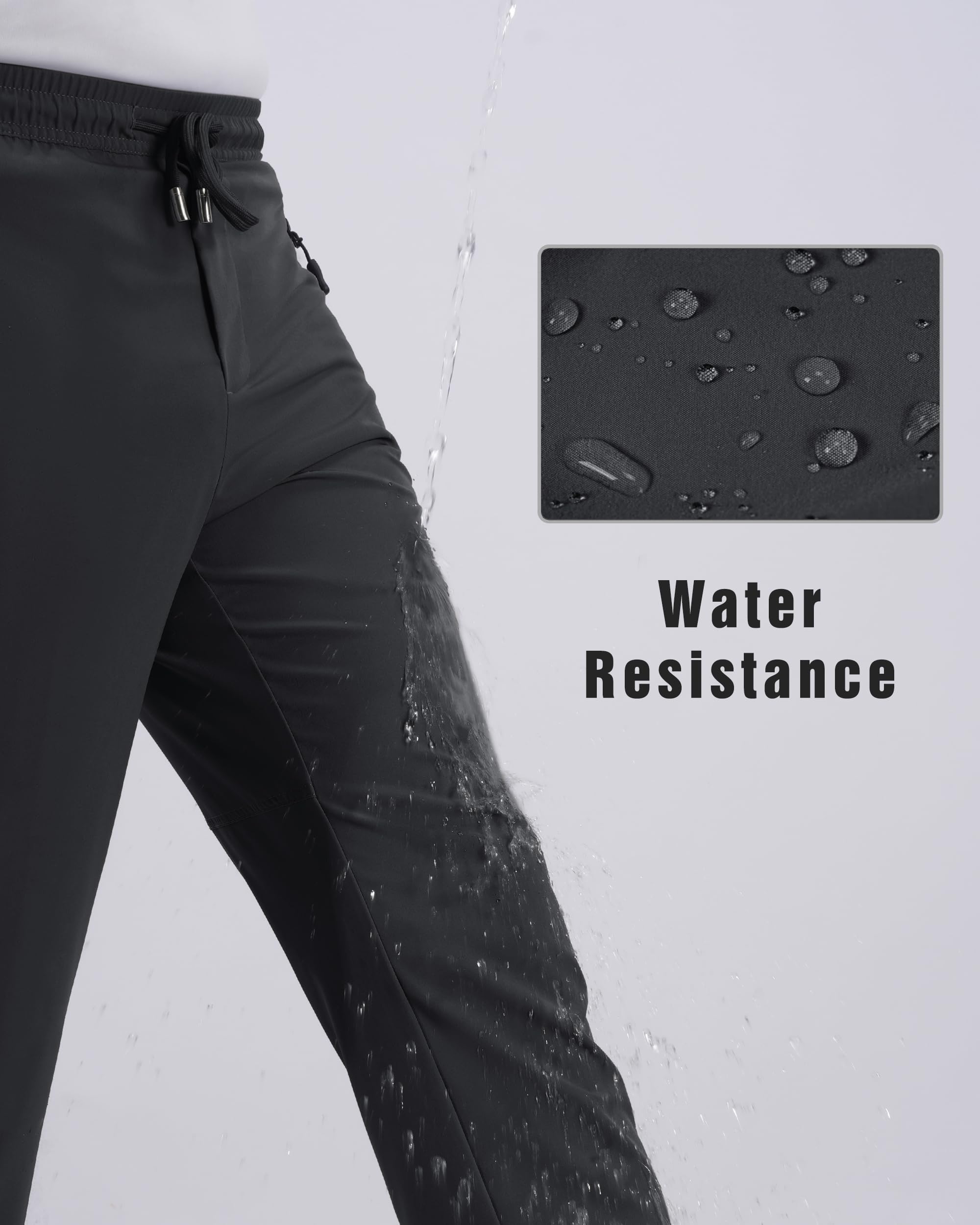 BIYLACLESEN Sweatpants for Men Joggers with Pockets Track Athletic Workout Pants Lightweight Quick Dry Fit Pants Waterproof Hiking Pants Black 34
