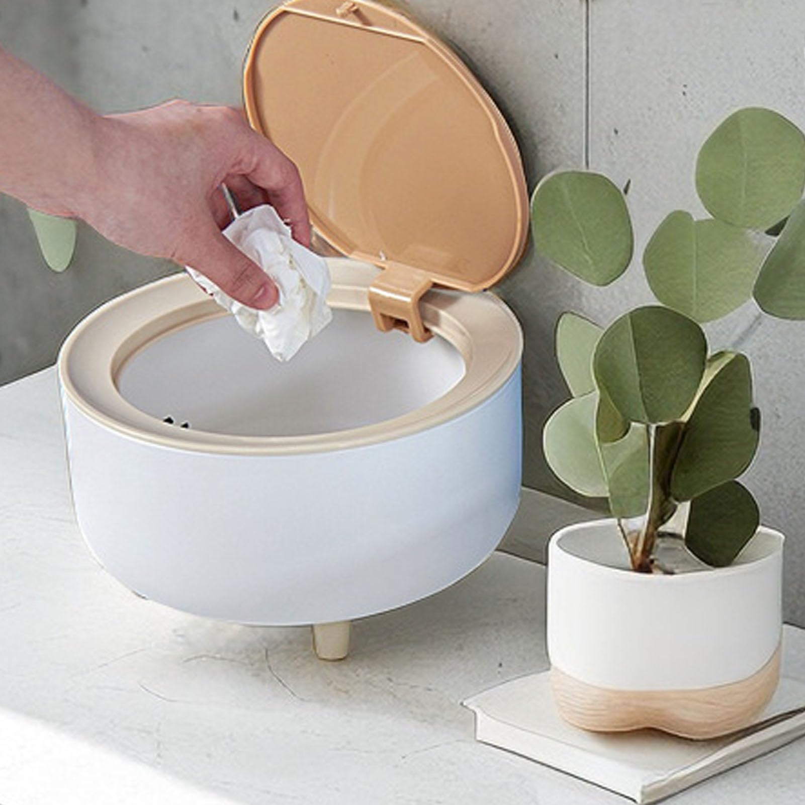 FLUSTDER Desktop Trash Can Household Pressing Mini Garbage Can Living Room Office
