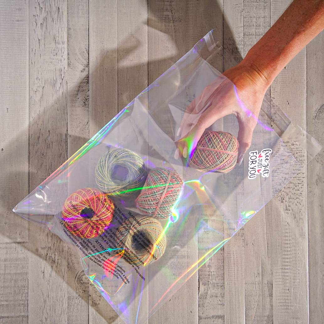 BRONKS - 14" X 20" (100 Pack) Holographic Clear Resealable Cellophane Bags with Suffocation Warning - Fits 14x20 clothing, Photos, Prints, Documents - Self Seal (Iridescent)