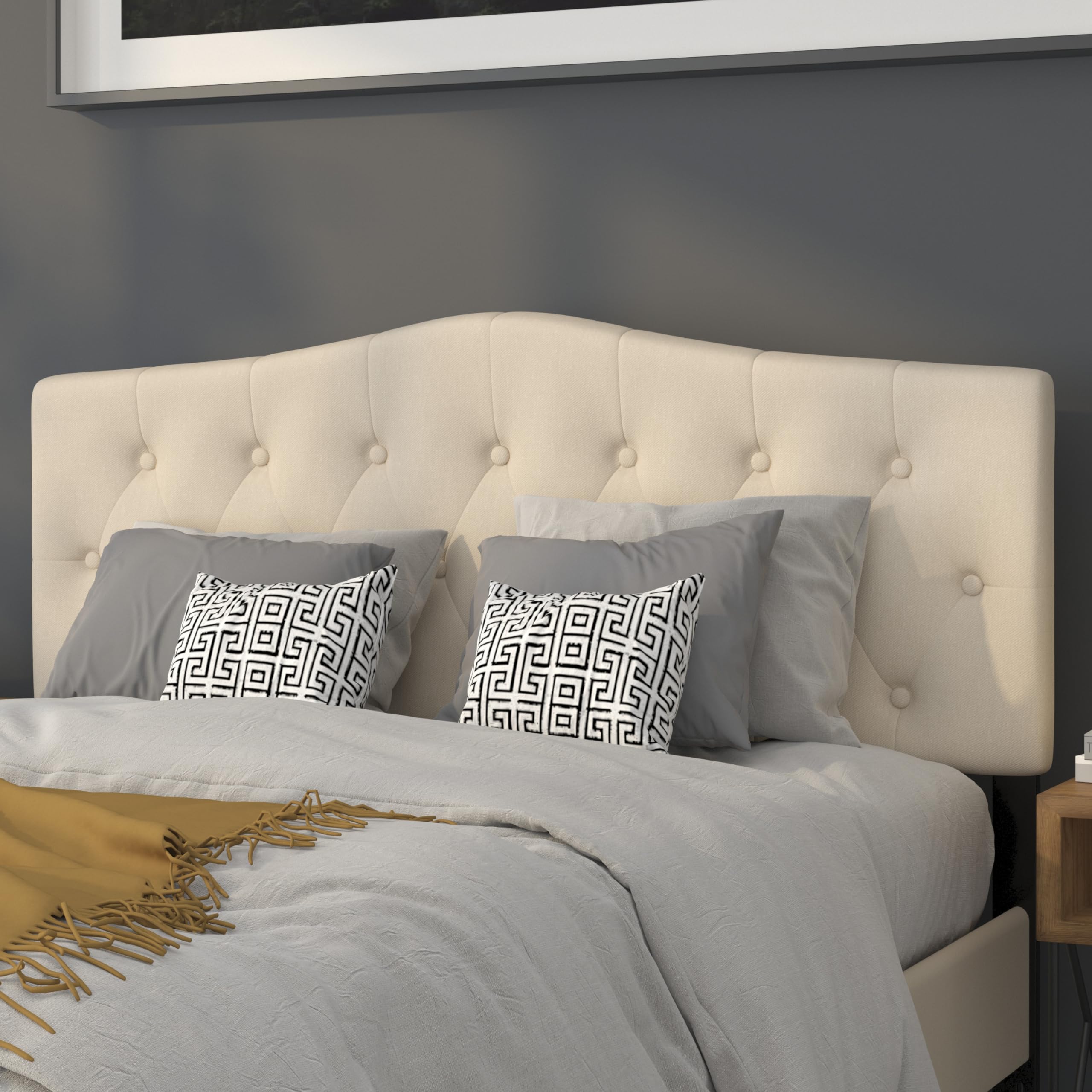BizChair Tufted Upholstered Queen Size Headboard in Camel Fabric