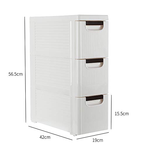Dresser Storage Drawer Units Narrow Rolling Storage Cabinet Plastic Drawer Storage Cart on Wheels,Standing Shelf Units for Bathroom Bedroom Office Kitchen Living Room (White-3-Tire with Wheels)