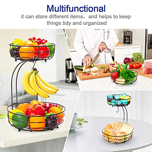 Kufutee 2-Tier Countertop Fruit Basket Bowl With Banana Hanger,Bronze