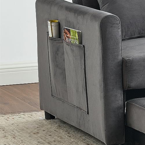FANYE Foldable Futon Sofa Loveseat Convertible Sleeper Couch Bed for Small Space Apartment Office Living Room Furniture Sets with 2, Tufted Back & Seat Sofabed, Gray Velvet Bring Side Pockets, Pillows