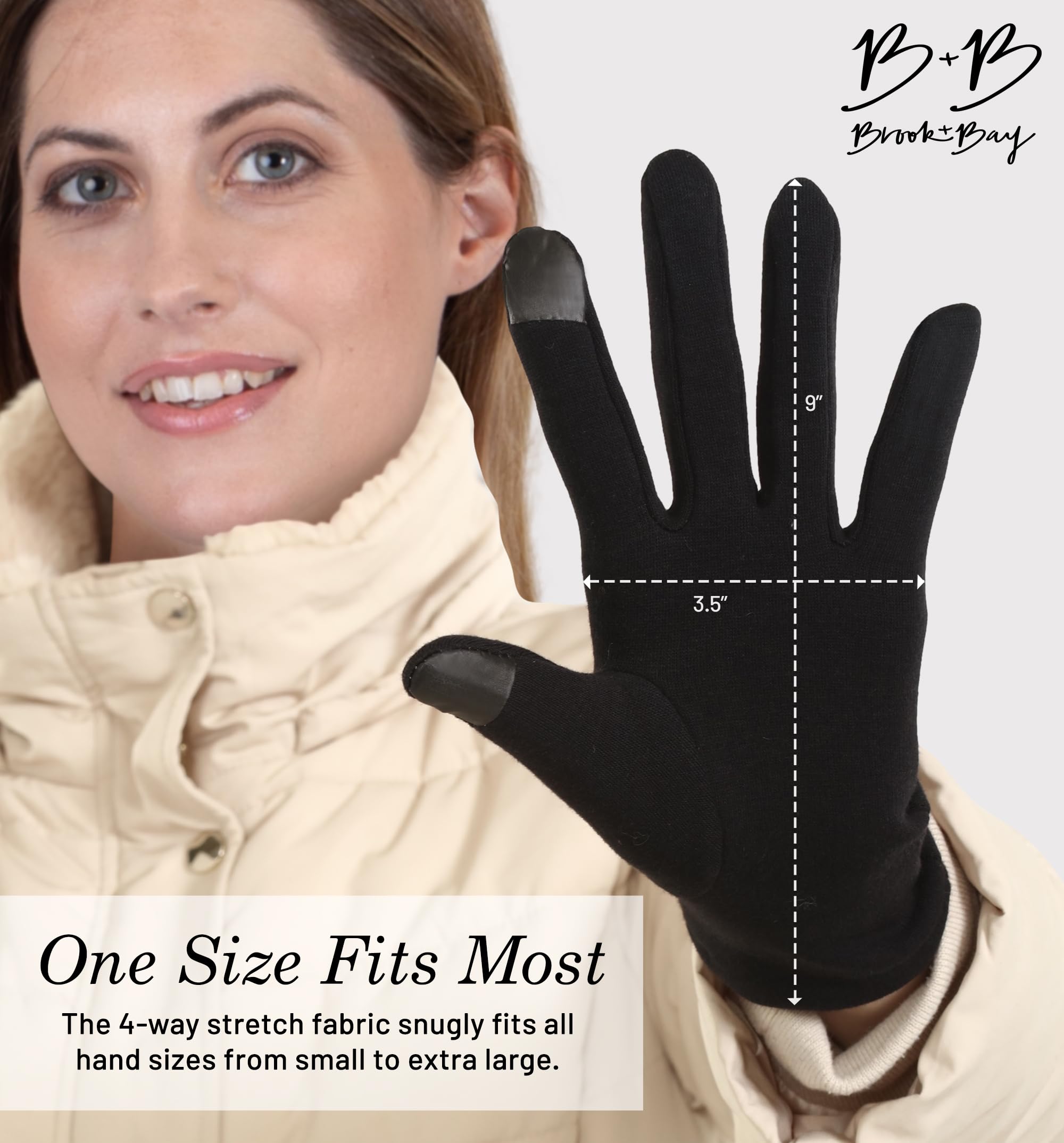 Brook + Bay Women's Gloves for Cold Weather - Women's Gloves w/Touchscreen Fingers - Fleece Gloves for Women - Texting Glove