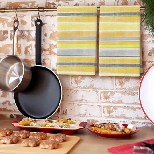 Beisseid Kitchen Dish Towels Ombre Yellow Grey Stripe Dish Cloth Fingertip Hand Towels Geometric Design Super Absorbent Soft Cotton Tea Towel 4 PCS