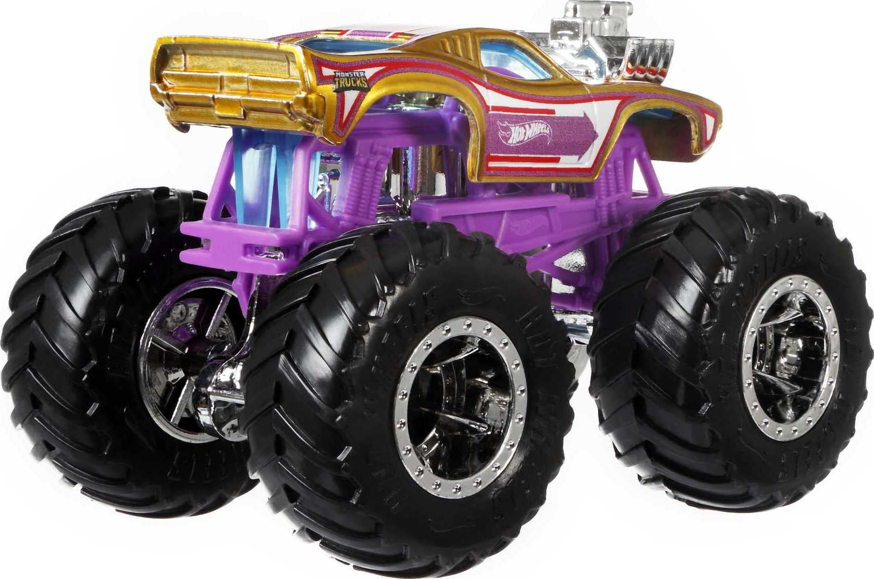 Hot Wheels Monster Trucks 4-Pack, 1:64 Scale Set of 4 Toy Vehicles with Giant Wheels for Kids & Collectors (Styles May Vary)