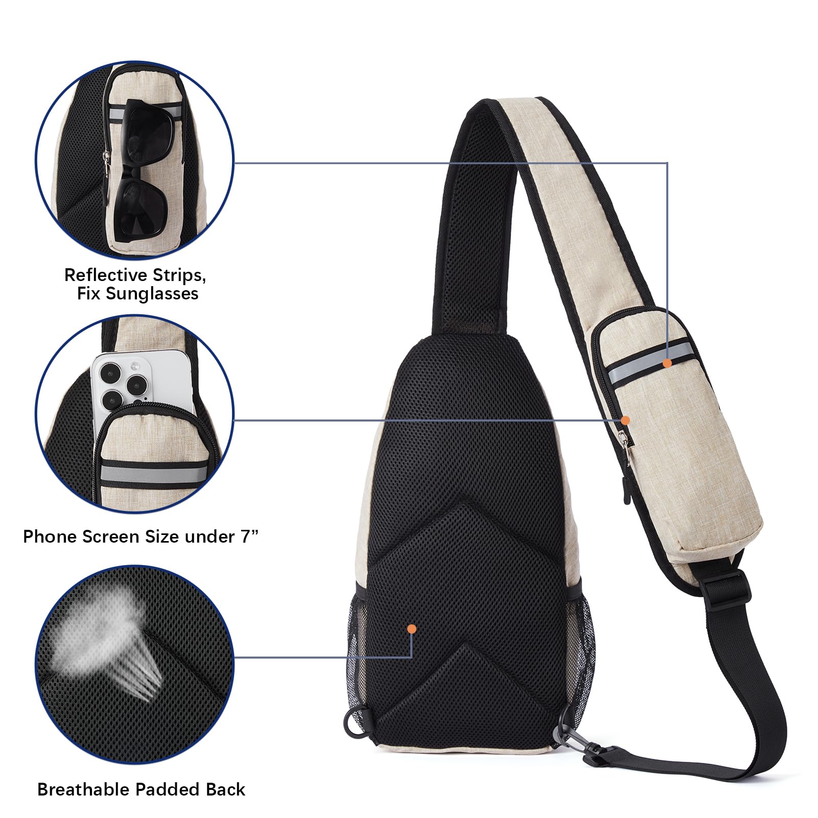 BOSTANTEN Sling Bag, Crossbody Backpack RFID Shoulder Chest Bag for Men Women Travel Hiking Casual Daypack, Khaki