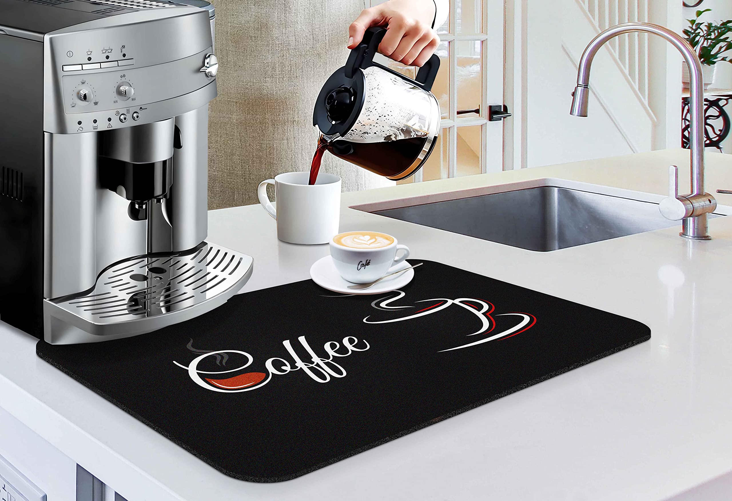 Coffee Mat Absorbent and Quick Dry Mat Hide Stain Rubber Backed Anti-Slip Drying Mat 19.5x12in for Kitchen Counter-Coffee Bar