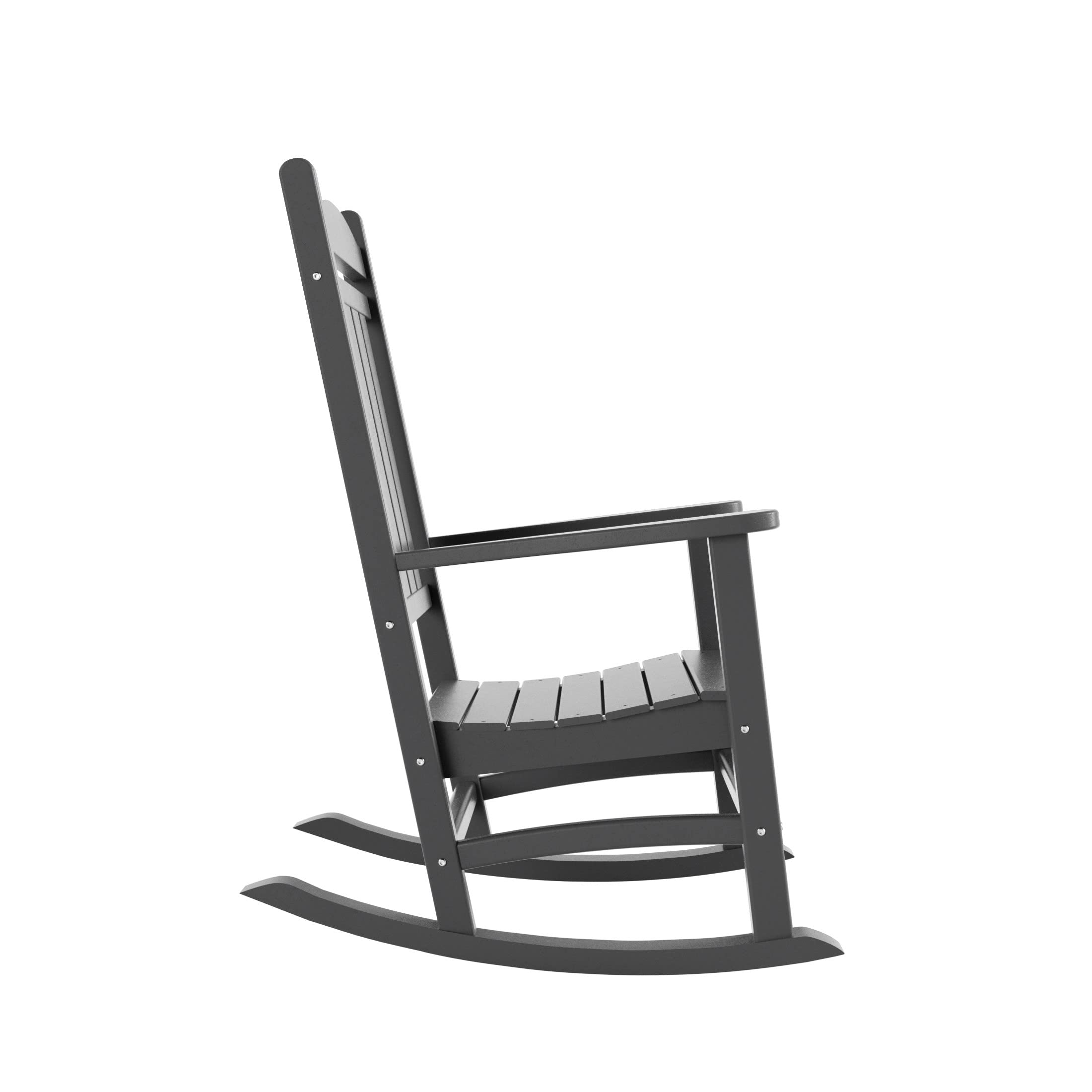 Costaelm Paradise Classic Adirondack Plastic Outdoor Porch Furniture Rocking Chair High Back HDPE Poly Lumber, Gray