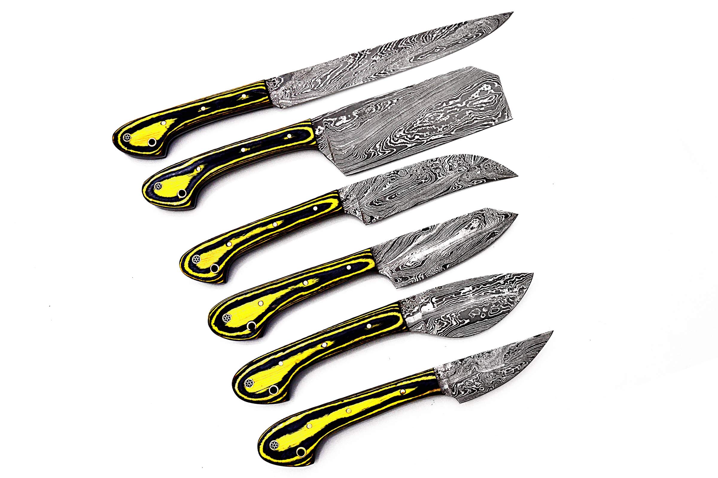 Custom Handmade Damascus Chef Knives Set/Kitchen Knives 6 Pieces Set SS-17321 (Yellow Resin) (Yellow ans Black)