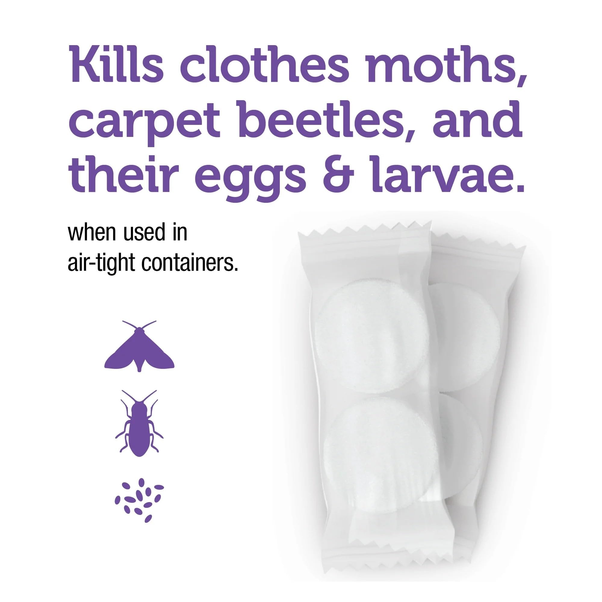 Enoz Moth-Tek Packets, Kills Clothes Moths and Carpet Beetles, Resealable Bag, Single Use Packets, Lavender Scent, 6 oz