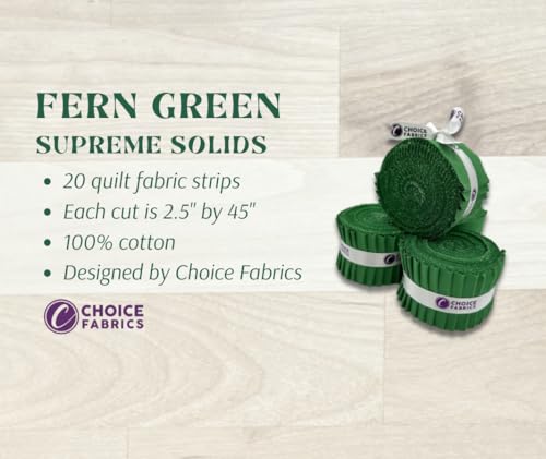 Choice Fabrics Supreme Solids - Jelly Roll (20 cuts) - Premium 100% Cotton Quilting Fabric (Fern Green), FE-62210-001