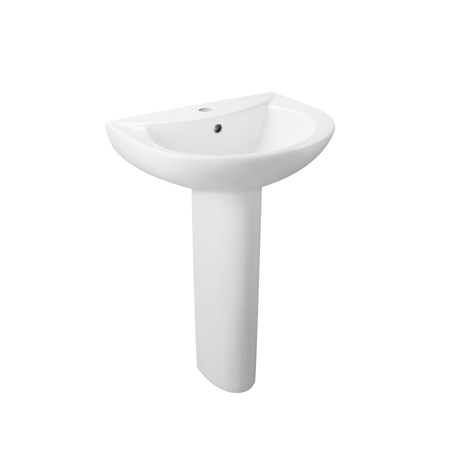 DeerValley DV-1P523 Compact White Ceramic Pedestal Sink, 20" X 17" Inch Pedestal Bathroom Sink With Overflow and Pre-Drilled Single Hole