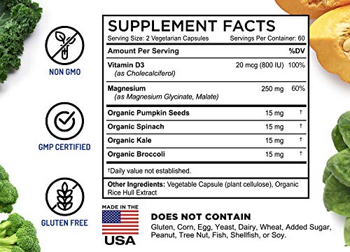 FarmHaven Magnesium Glycinate & Malate Complex w/Vitamin D3, 100% Chelated for Max Absorption, Vegan – Bone Health, Nerves, Muscles, 120 Capsules, 60 Days