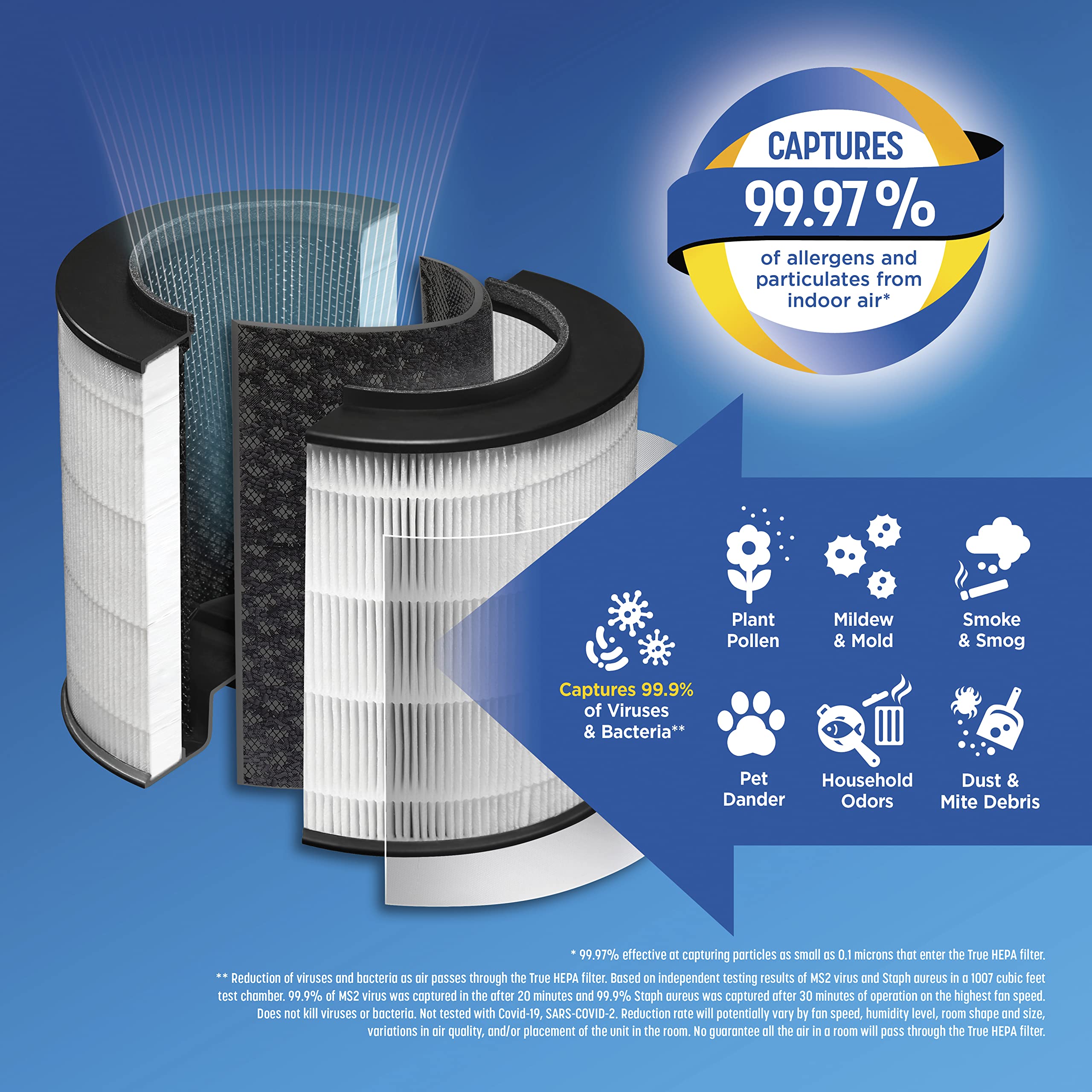 Clorox Air Purifiers for Home, True HEPA Filter, Medium Rooms Up to 1,000 Sq Ft, Removes 99.9% & Medium Room Air Purifier True HEPA Replacement Filter, 1,000 Sq. Ft, Compatible with 11030 & 11031