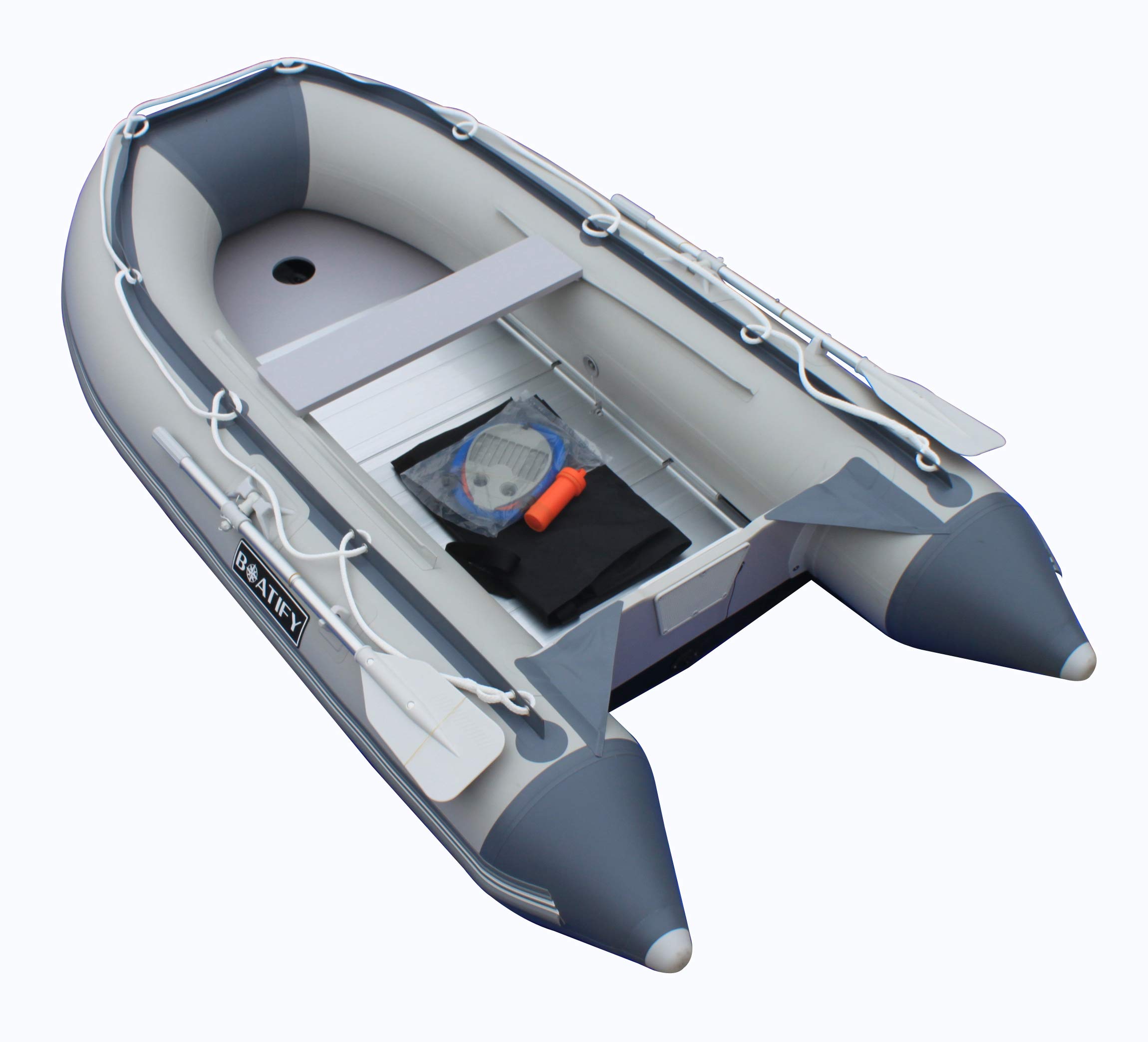 Boatify 8.9 ft Inflatable Boat Raft Dinghy Pontoon Boat with Aluminum Floor-Grey