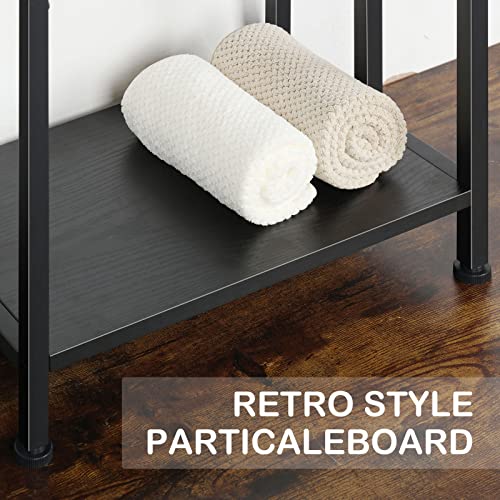 Free Standing Towel Rack, 3 Tier Metal Towel Racks Stand with Modern Black Wooden Storage Shelf, Multipurpose Hand Towel Drying Holder Stand for Bath & Blanket, Washcloths, Tub or Shower Organizer