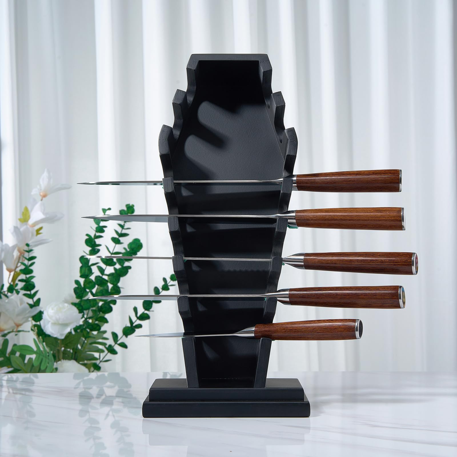 GUTE Gothic Coffin Knife Holder - Kitchen Storage Organizer, All Standard Cutting Knives, Home Decor Accessories, Spooky Decoration, Haunting Goth Gift Room, Bar, Kitchens 14" H (Without Knives)