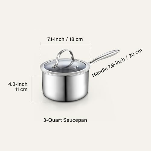 Cooks Standard Stainless Steel Saucepan with Lid, Multi-Ply Clad Sauce Pot 3-Quart, Silver