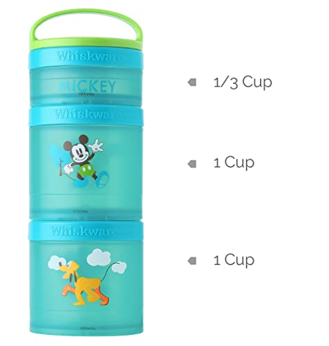 Whiskware Disney Stackable Snack Containers for Kids and Toddlers, 3 Stackable Snack Cups for School and Travel, Mickey and Pluto