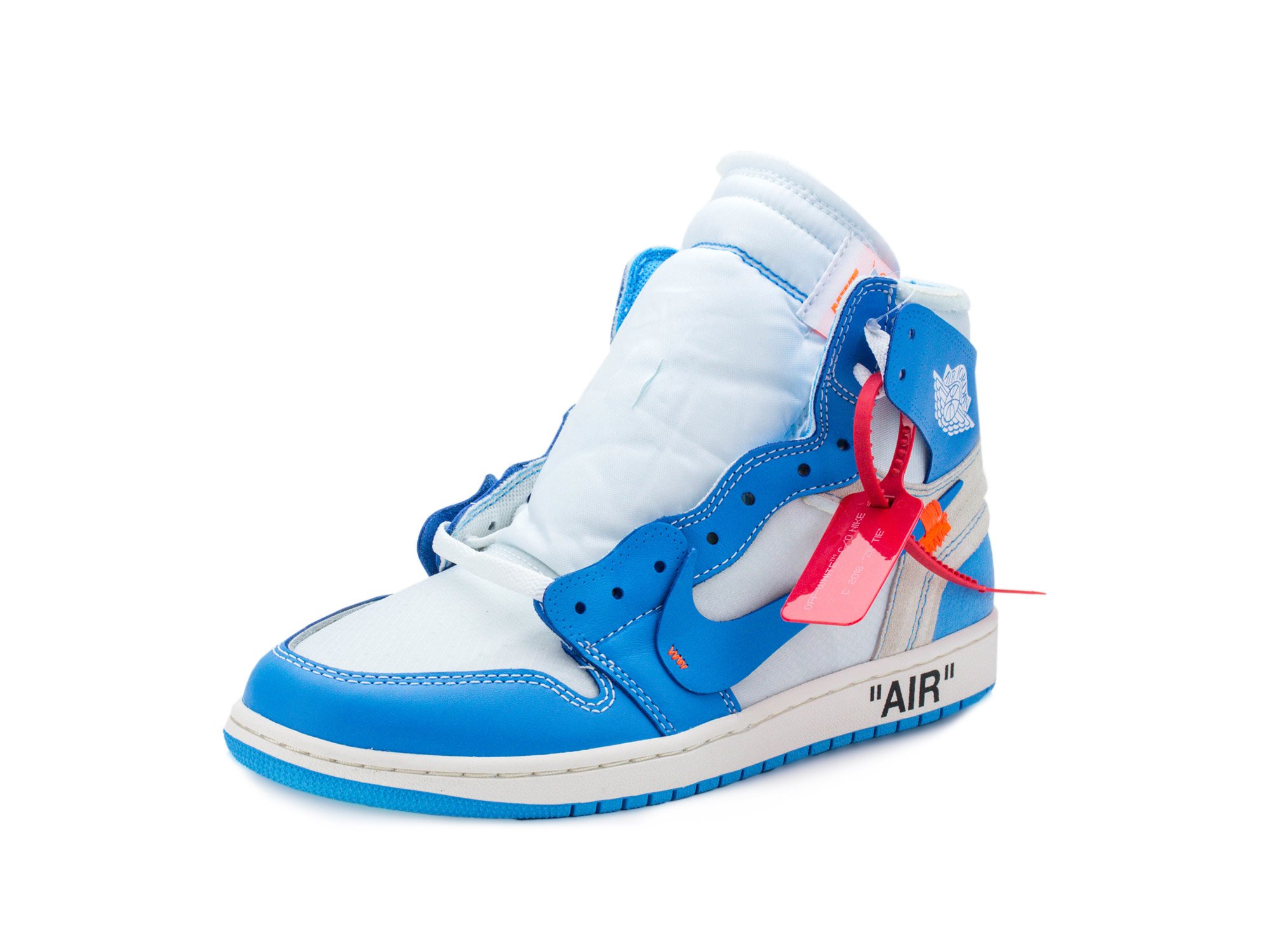 Nike Men's Air Jordan 1 Retro High Off-White UNC, White/Dark Powder Blue/Cone, 4.5
