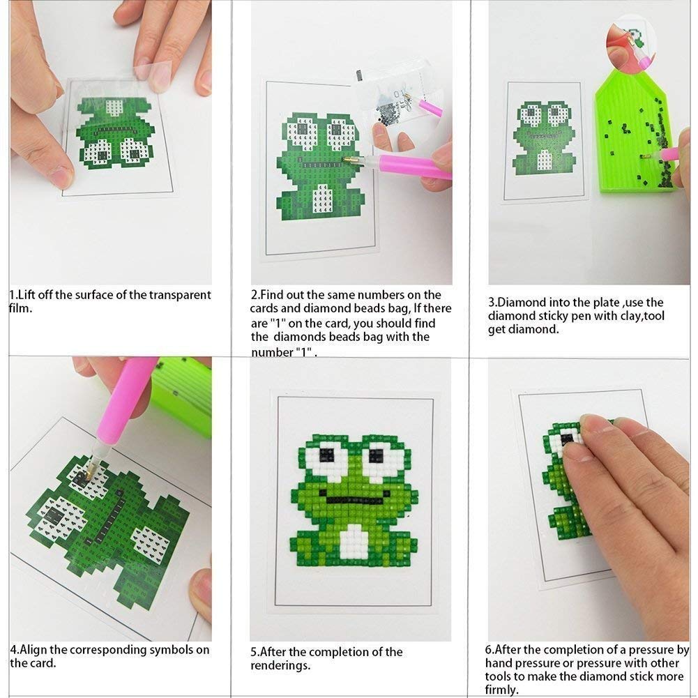 DANUDON DIY Diamond Painting Stickers Kits, 19PCS Cute Cartoon Animals 5D Diamond Art Diamond Mosaic Sticker Craft Small Diamond Paint by Numbers Kits for Beginners