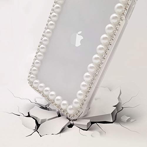 Guppy for iPhone 12 Pro Max Women Girls Bling Diamond Pearl Case Luxury Glitter Handmade Rhinestones Soft Silicone Rubber Sparkly Shiny Protective Cover Case for iPhone 12 Pro Max 6.7" Clear