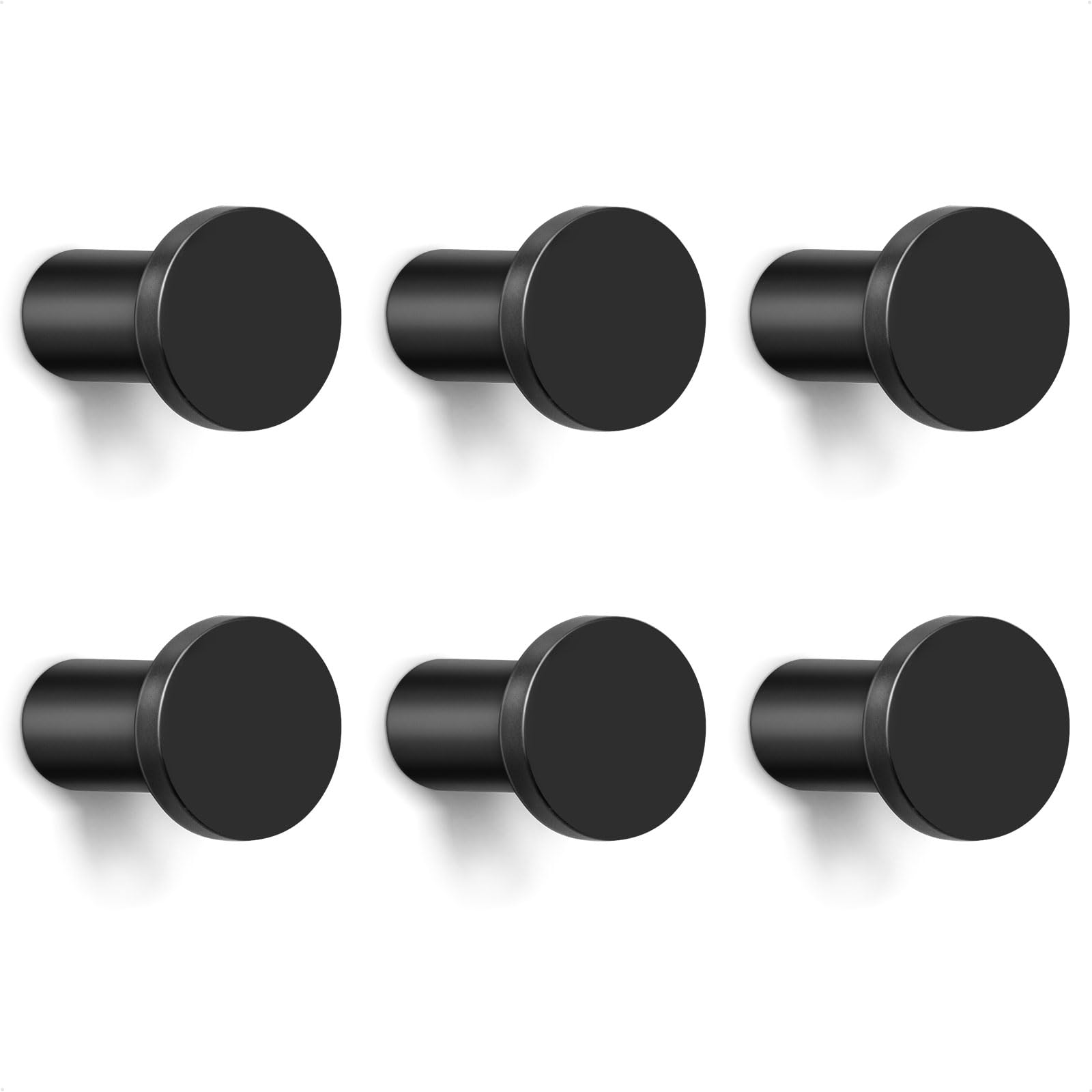 GUWINA Metal Wall Hooks for Hanging,6 Coat Hooks Wall Mount,Heavy Duty Black Decorative Hooks for Cubicle Entryway,Bathroom Shower Hand Towel Hooks Hangers for Clothes Robe (Round)
