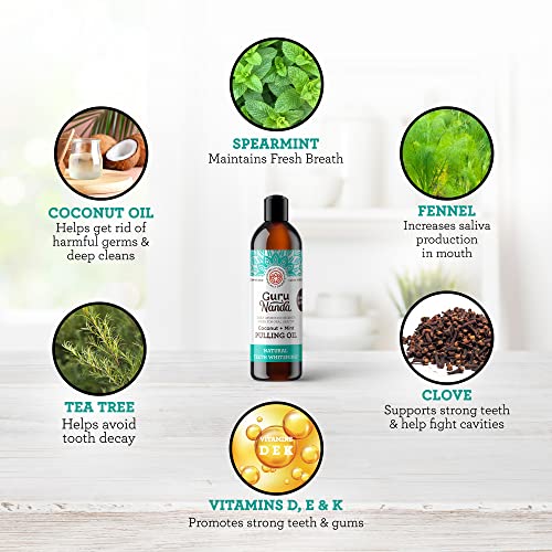 GuruNanda Coconut Oil Pulling with 7 Natural Essential Oils and Vitamin D, E, K2, Alcohol Free Mouthwash (Mickey D), Helps with Fresh Breath, Teeth Whitening, Gum Health (8 Fl. Oz x 3)