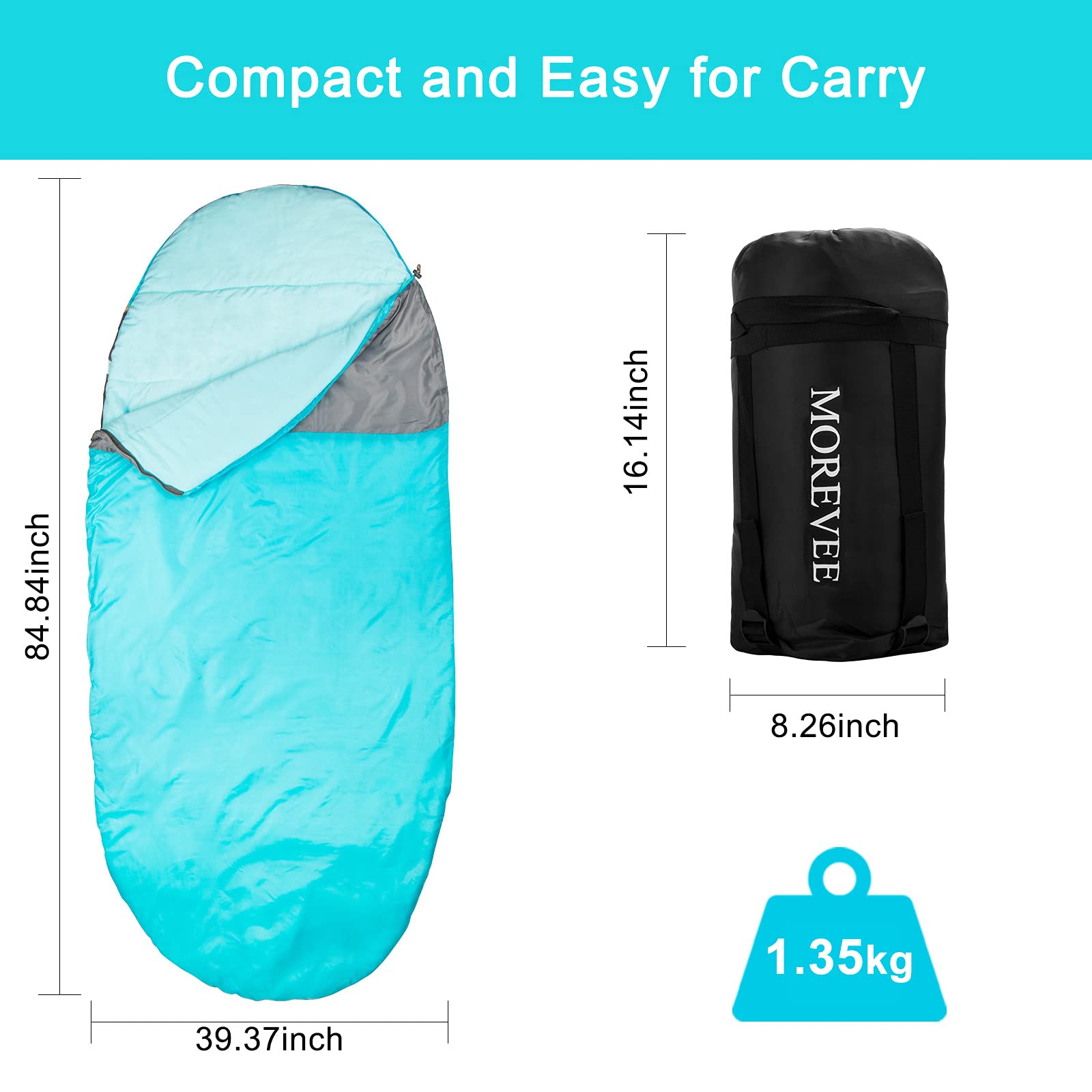 Camping Sleeping Bag, MOREVEE Sleeping Bags for Adults & Kids 3 Seasons Warm & Cool Weather - Waterproof, Lightweight Backpacking Sleeping Bag for Outdoor,Hiking, Camping