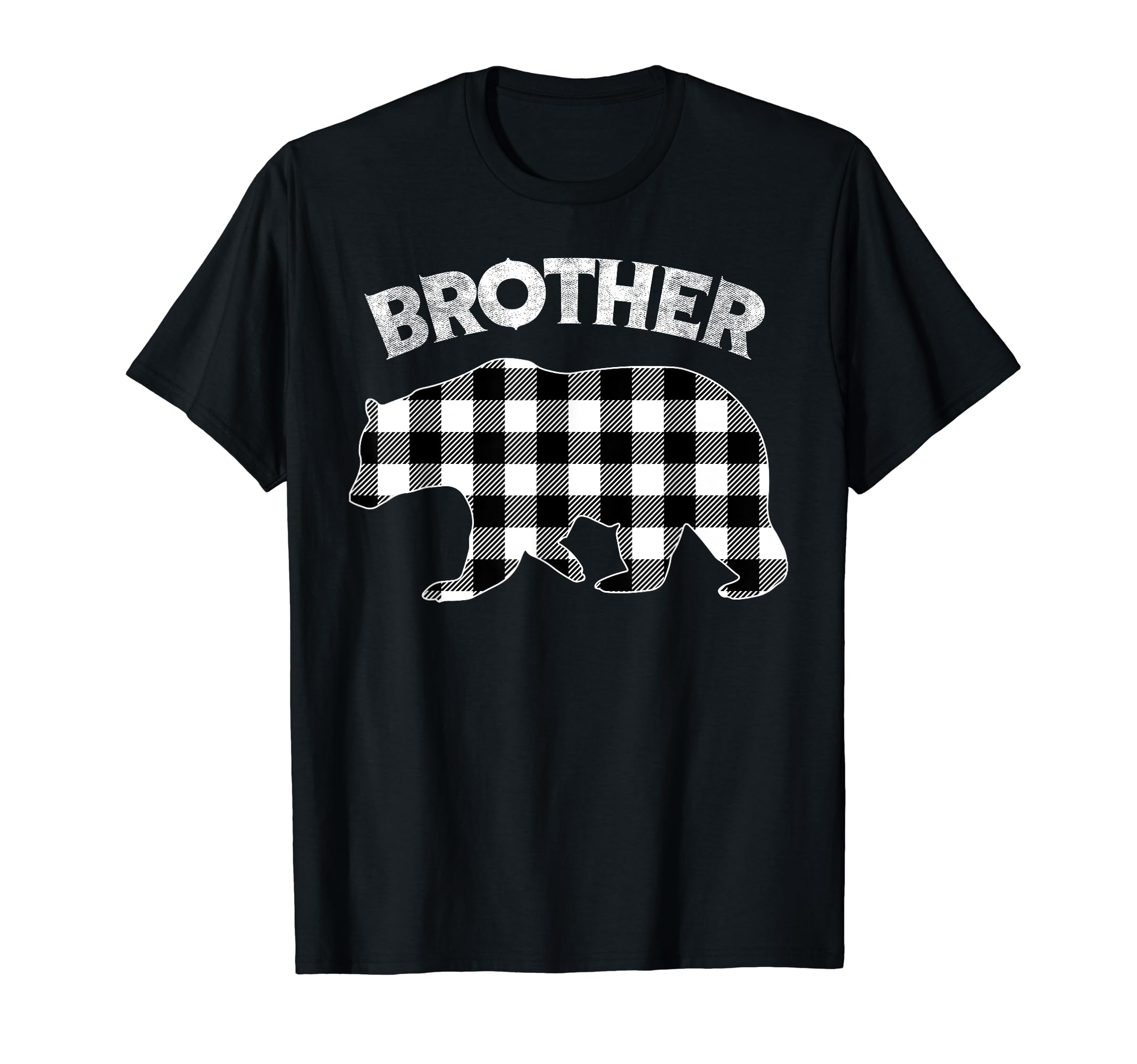 Black And White Buffalo Plaid Brother Bear Christmas Pajama T-Shirt