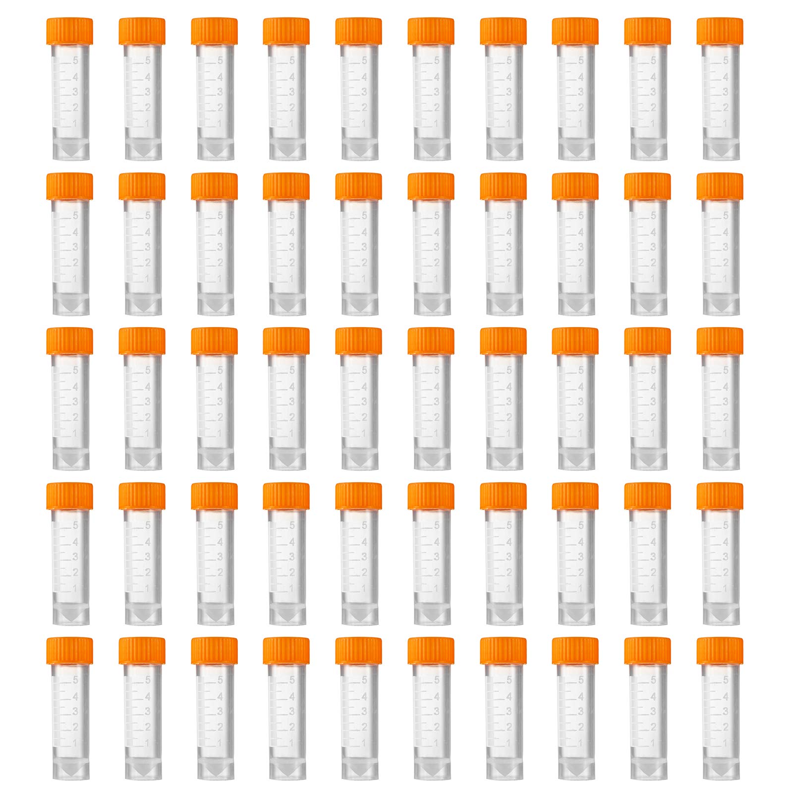 Eowpower 50 Pieces 5 ml Flat Bottom Plastic Graduated Sample Vial Storage Container Tube Tubes with Screw Caps
