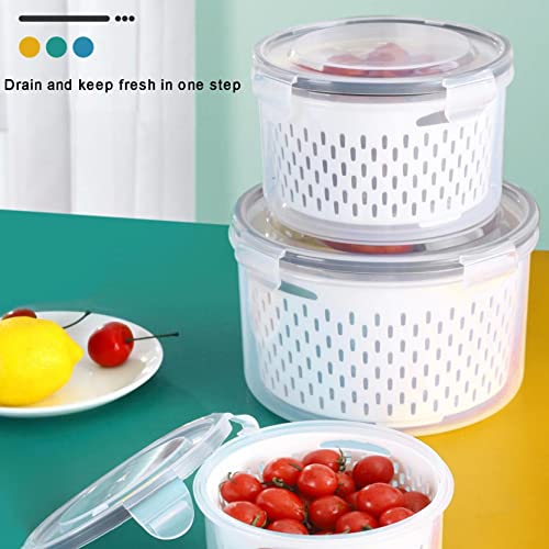 Fresh Fruit Vegetable Container, 3-in-1 Versatile BPA-free Plastic Grocery Storage With Vents Partitioned Storage Container For Fresh Berry Lettuce Storage (Small)