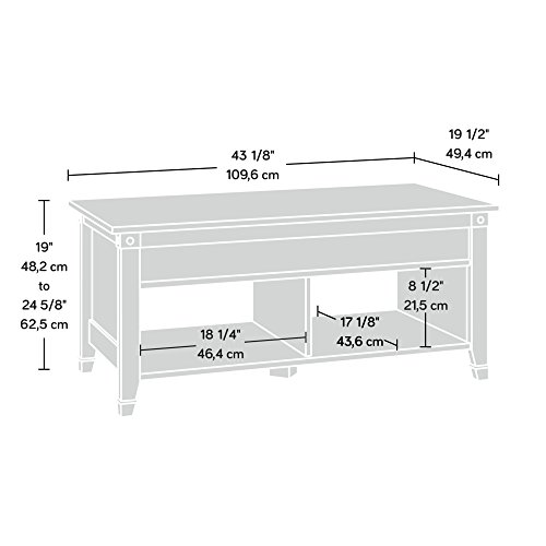 Sauder Carson Forge Rustic Lift Top Coffee Storage Industrial Living Room Table, L: 43.15" x W: 19.45" x H: 18.98", Lintel Oak Finish