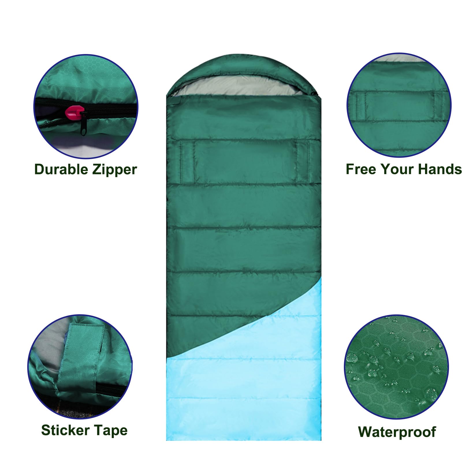 Camping Sleeping Bag for Adults Girls Boys All Season Spring Summer Fall Early Winter - Waterproof for Traveling Hiking