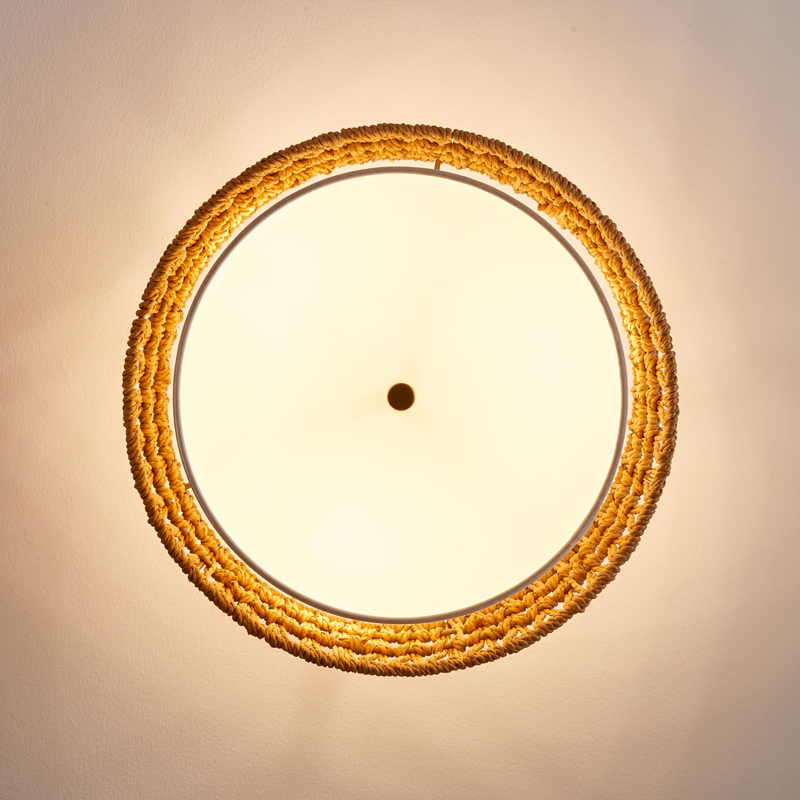 BUXVRCS Boho Light Fixtures Ceiling, 3-Light Hand-Woven Rattan Light Fixture, Farmhouse Drum Light Fixtures Ceiling Mount with Fabric Shade, Nursery Light Fixture for Bedroom Hallway Kitchen Entryway