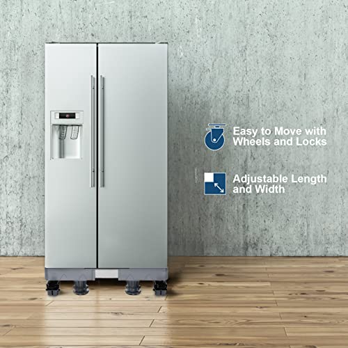 Fridge Stand Mobile Base with 4 Locking Wheels and 4 Strong Feet, 19.7β-27.5β Adjustable Furniture Dolly for Washer Dryer Washing Machine Stand Pedestal, Refrigerator Stand(KBN-10GRAY)