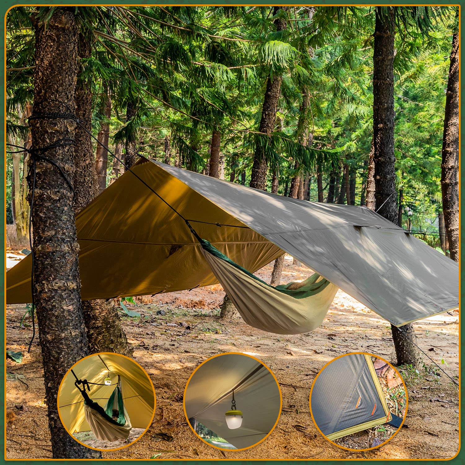 Camping Tarp Hammock Tarp 9×12ft Ultralight 20D Silnylon Waterproof 3000mm for Hiking Backpacking - Wolfden UL