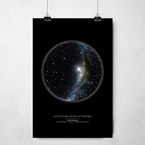 Custom Personalized Night Sky Star Map Poster, Unframed Print with Black Background