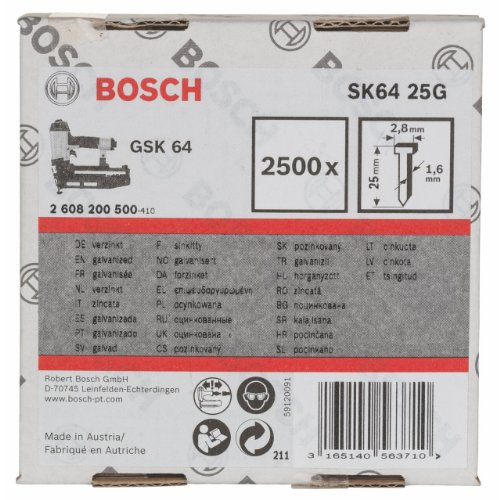 Bosch 2608200500 Finish Nails 1, 6x25mm Galvanized 2500 Pcs