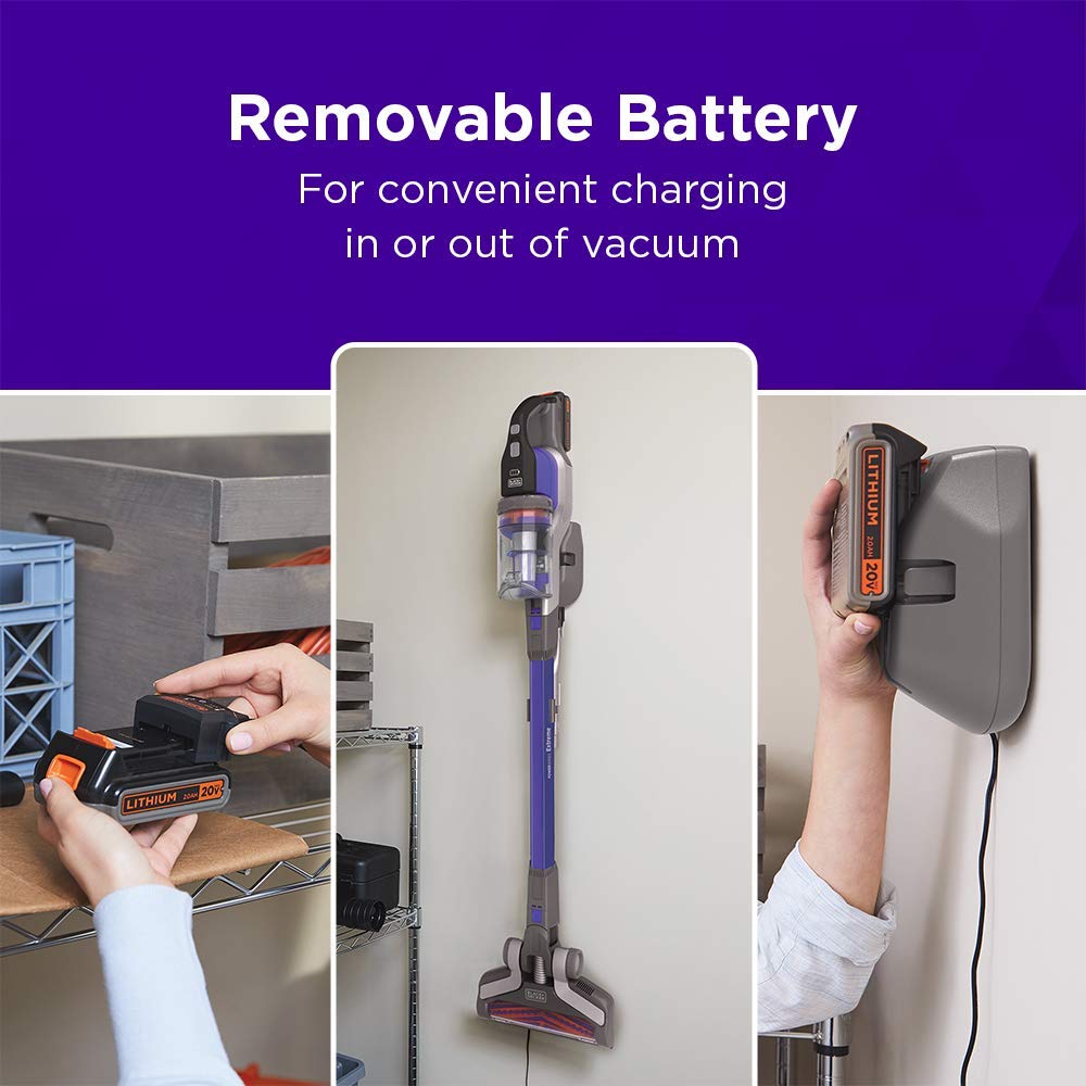 BLACK+DECKER BSV2020P POWERSERIES Extreme Pet Cordless Stick Vacuum Cleaner, Purple (Renewed)