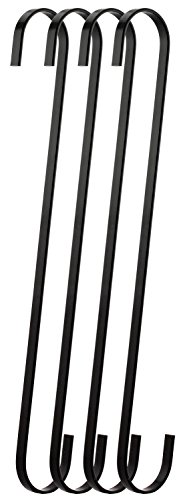 RuiLing 4-Pack 16 Inch Black Chrome Finish Steel Hanging Flat Hooks - S Shaped Hook Heavy-Duty S Hooks,for Kitchenware,Utensils,Plants, Towels,Gardening Tools,Clothes
