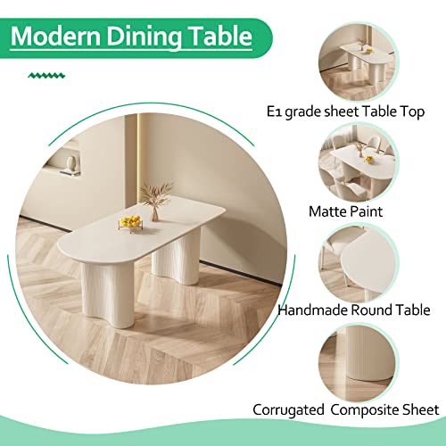 Guyii 55.11" Dining Table, Modern Kitchen Table for 6 People, Indoor Dining Table for Kitchen, Bar, Living Room, Breakfast Nook, Small Space, White