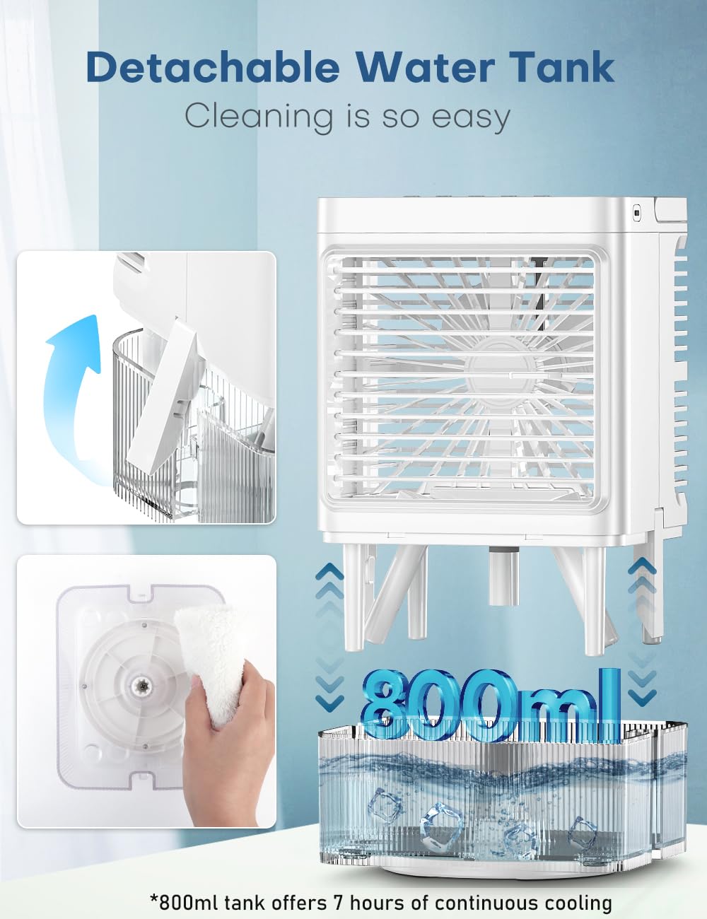 COOLECH Personal Air Conditioner w/Remote & LED Screen, 90° Oscillation, 4H Timer, 7 LED Night Light, 2 Cool Mist, 3 Speeds Evaporative Air Cooler, Portable Air Conditioners for Bedroom Desk Camping