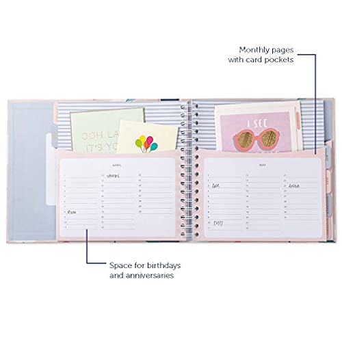Busy B Birthday Card Book - 13 Pocket File for Storing Greetings Cards Pretty Petals,Pink
