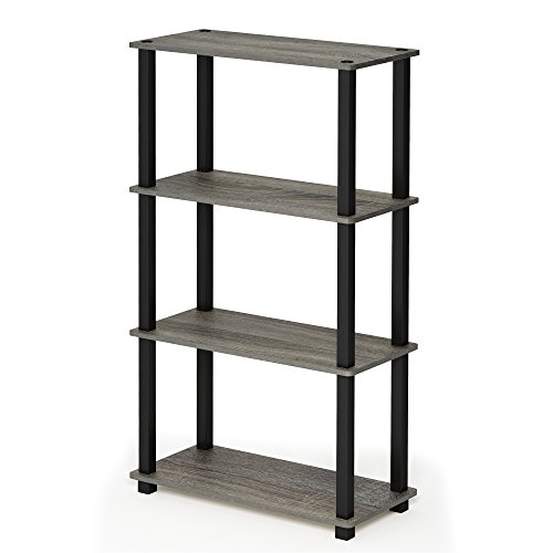 Furinno Turn-N-Tube 4-Tier Multipurpose Shelf Display Rack, Square Tube, French Oak Grey/Black